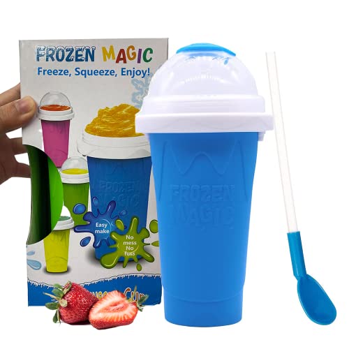 Slushy Maker Cup, Quick Frozen Magic Smoothie Cup for Ice Cream Make your Day Cool, Portable Squeeze Ice Cup, Slushies Maker Cup with Spoon and Straw