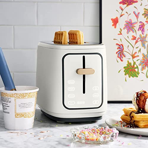 Touchscreen Toaster, 2-Slice Toaster with Touch-Activated Display, Kitchenware by Drew Barrymore (White Icing)