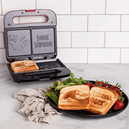 Uncanny Brands Jurassic Park Grilled Cheese Maker- Panini Press and Compact Indoor Grill- Opens 180 Degrees for Burgers, Steaks, Bacon