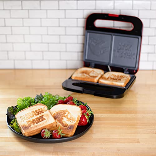 Uncanny Brands Jurassic Park Grilled Cheese Maker- Panini Press and Compact Indoor Grill- Opens 180 Degrees for Burgers, Steaks, Bacon