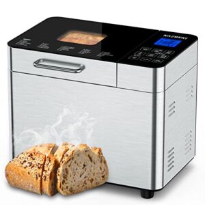 razorri bread maker machine stainless steel ul certified, 25-in-1 with nonstick bread pan, homemade diy 2lbs breadmaker, gluten-free setting, led display, 15h delayed-start & 1h keep warm, 3 crust colors and 3 loaf sizes