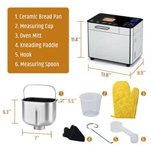 Razorri Bread Maker Machine Stainless Steel UL Certified, 25-in-1 with Nonstick Bread Pan, Homemade DIY 2Lbs Breadmaker, Gluten-Free Setting, LED Display, 15H Delayed-start & 1H Keep Warm, 3 Crust Colors and 3 Loaf Sizes