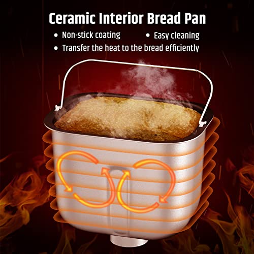 Razorri Bread Maker Machine Stainless Steel UL Certified, 25-in-1 with Nonstick Bread Pan, Homemade DIY 2Lbs Breadmaker, Gluten-Free Setting, LED Display, 15H Delayed-start & 1H Keep Warm, 3 Crust Colors and 3 Loaf Sizes