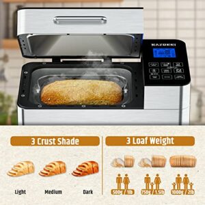 Razorri Bread Maker Machine Stainless Steel UL Certified, 25-in-1 with Nonstick Bread Pan, Homemade DIY 2Lbs Breadmaker, Gluten-Free Setting, LED Display, 15H Delayed-start & 1H Keep Warm, 3 Crust Colors and 3 Loaf Sizes