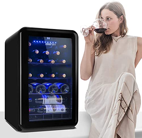 Merax 24 Bottle Retro Wine Cooler - Quiet Counter Top Wine Chiller, Freestanding Wine Refrigerator with Digital Display (24 Bottles-Black)