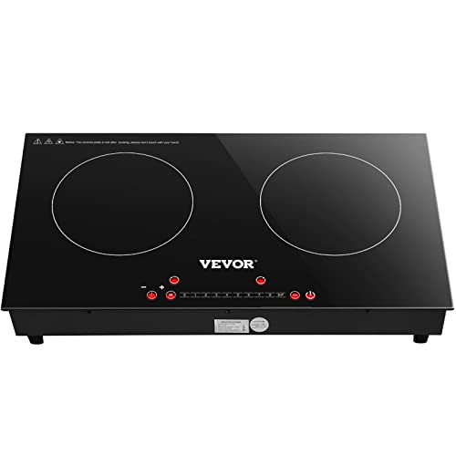 VEVOR Built-in Induction Electric Stove Top 24 Inch,2 Horizontal Burners Electric Cooktop,9 Power Levels & Sensor Touch Control,Easy to Clean Ceramic Glass Surface,Child Safety Lock,110V