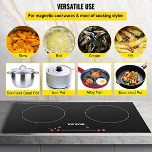 VEVOR Built-in Induction Electric Stove Top 24 Inch,2 Horizontal Burners Electric Cooktop,9 Power Levels & Sensor Touch Control,Easy to Clean Ceramic Glass Surface,Child Safety Lock,110V