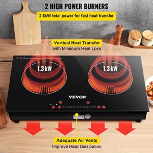 VEVOR Built-in Induction Electric Stove Top 24 Inch,2 Horizontal Burners Electric Cooktop,9 Power Levels & Sensor Touch Control,Easy to Clean Ceramic Glass Surface,Child Safety Lock,110V