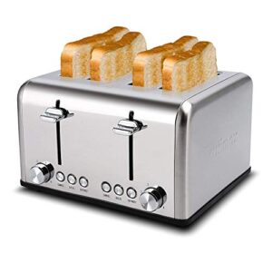 toaster 4 slice, cusimax stainless steel toaster, bread toasters 4 extra wide slot with bagel/defrost/cancle function,6 shade settings with removable crumb tray