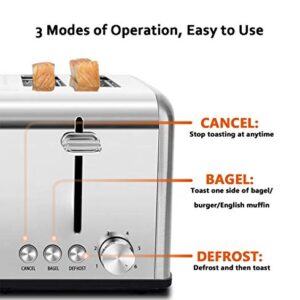 Toaster 4 Slice, CUSIMAX Stainless Steel Toaster, Bread Toasters 4 Extra Wide Slot with Bagel/Defrost/Cancle Function,6 Shade Settings with Removable Crumb Tray