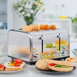 Toaster 4 Slice, CUSIMAX Stainless Steel Toaster, Bread Toasters 4 Extra Wide Slot with Bagel/Defrost/Cancle Function,6 Shade Settings with Removable Crumb Tray