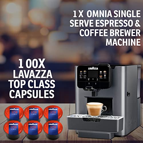 LAVAZZA Coffee Maker Omnia, Single Serve Espresso Machine with BLUE Top Class 100 ct, for Office Kitchen & Big Home