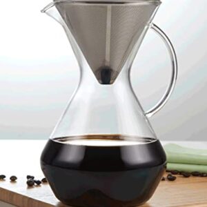 Modern-Depo Glass Coffee Maker Pour Over 34 Ounce/ 1000ml with Coffee Dripper Filter and Handle