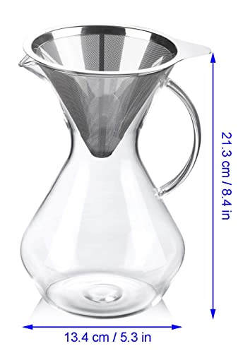 Modern-Depo Glass Coffee Maker Pour Over 34 Ounce/ 1000ml with Coffee Dripper Filter and Handle