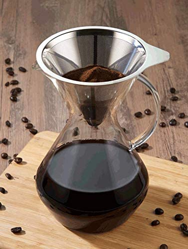 Modern-Depo Glass Coffee Maker Pour Over 34 Ounce/ 1000ml with Coffee Dripper Filter and Handle