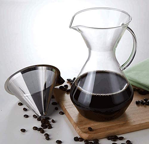 Modern-Depo Glass Coffee Maker Pour Over 34 Ounce/ 1000ml with Coffee Dripper Filter and Handle