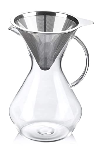 Modern-Depo Glass Coffee Maker Pour Over 34 Ounce/ 1000ml with Coffee Dripper Filter and Handle