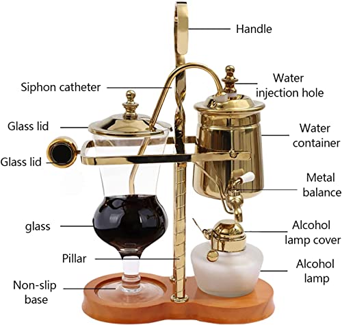 BEYANEE Belgian/Belgium Balance Siphon Coffee Maker,Family Syphon Coffee Maker,Elegant Double Ridged Fulcrum with Tee Handle,Elegant Design Retro-Style - Classic Gold…