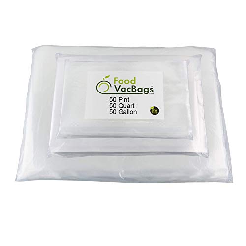 150 Combo FoodVacBags Vacuum Seal Bags - 3 sizes! 50 Pint, 50 Quart and 50 Gallon, Commercial Grade, Sous Vide, No BPA, Boil, Microwave