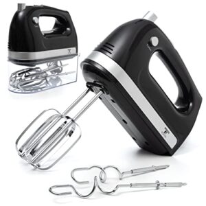 moss & stone hand mixer with snap-on storage case, 5 speed hand mixer electric, 250w power handheld mixer for baking cake egg cream food beater,+ 4 stainless steel accessories (black)