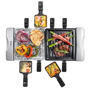 Electric Cheese Raclette Table Grill w Nonstick Grilling Plate & Cooking Stone- Electric Indoor, Smokeless Korean BBQ Party, Deluxe 8 Person Tabletop Cooker w Hotplate- Melt Cheese Grill Meat, Veggies