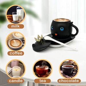 Coffee Mug Warmer Coffee Warmer with Mug Set Coffee Cup Warmer for Desk Coffee Travel Mugs Tea Cup Cat Cups Cute Smart Coffee Coffee Warmer for Desk Auto Shut Off-Black