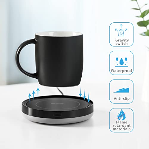 Hot Mug Heater Coffee Warmer: Hibsr Electric Smart Beverage Cup Warmer Plate with Automatic Switch Gravity Sensor - Coaster of Beverage/Candle Wax/Tea Cups Warmers for Desk