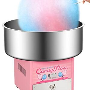 RIEDHOFF Cotton Candy Machine Commercial, Electric Cotton Candy Maker with 20 inch Stainless Steel Bowl for Family, Party, Amusement Park, Carnival- Pink