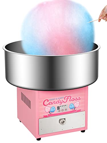 RIEDHOFF Cotton Candy Machine Commercial, Electric Cotton Candy Maker with 20 inch Stainless Steel Bowl for Family, Party, Amusement Park, Carnival- Pink