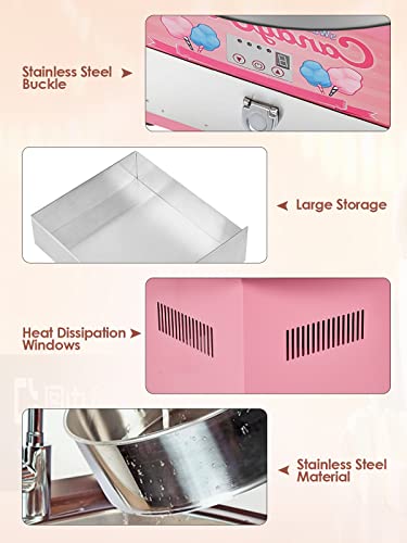 RIEDHOFF Cotton Candy Machine Commercial, Electric Cotton Candy Maker with 20 inch Stainless Steel Bowl for Family, Party, Amusement Park, Carnival- Pink