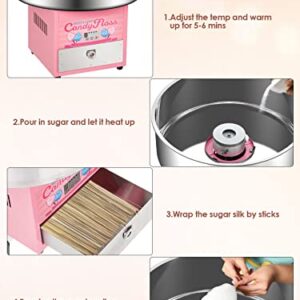 RIEDHOFF Cotton Candy Machine Commercial, Electric Cotton Candy Maker with 20 inch Stainless Steel Bowl for Family, Party, Amusement Park, Carnival- Pink