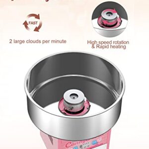 RIEDHOFF Cotton Candy Machine Commercial, Electric Cotton Candy Maker with 20 inch Stainless Steel Bowl for Family, Party, Amusement Park, Carnival- Pink