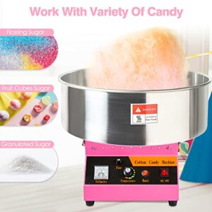 Display4top Commercial Cotton Candy Machine, Electric Cotton Candy Makers, 1080W Candy Floss Maker with Sugar Scoop and Lights Music, Perfect for Family Party Amusement Park Carnival (Pink)