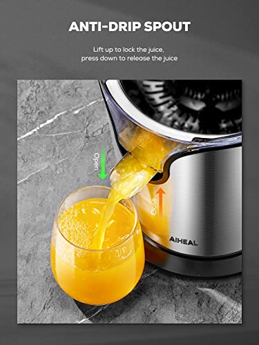 AIHEAL Electric Citrus Juicer Squeezer, Oranges Juicer with Rubber Handle and Two Size Cones, 160W Silent Motor Juice Squeezer for Orange, Lemon and Grapefruit