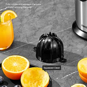 AIHEAL Electric Citrus Juicer Squeezer, Oranges Juicer with Rubber Handle and Two Size Cones, 160W Silent Motor Juice Squeezer for Orange, Lemon and Grapefruit