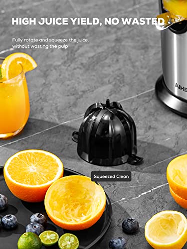 AIHEAL Electric Citrus Juicer Squeezer, Oranges Juicer with Rubber Handle and Two Size Cones, 160W Silent Motor Juice Squeezer for Orange, Lemon and Grapefruit