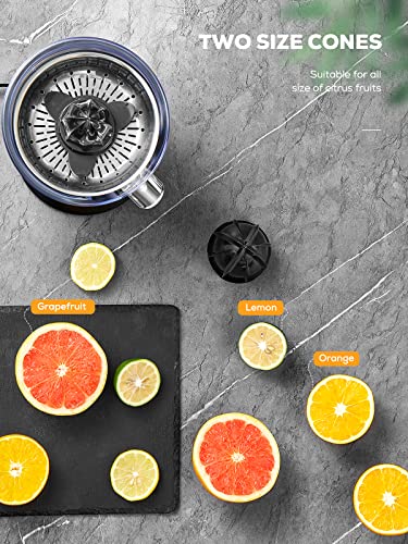 AIHEAL Electric Citrus Juicer Squeezer, Oranges Juicer with Rubber Handle and Two Size Cones, 160W Silent Motor Juice Squeezer for Orange, Lemon and Grapefruit