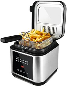 deep fryer cusimax electric deep fryer with basket and drip hook, 2.5l/2.6qt oil capacity fish fryer with temperature control, removable lid, view window, stainless steel oil fryer, 1200w