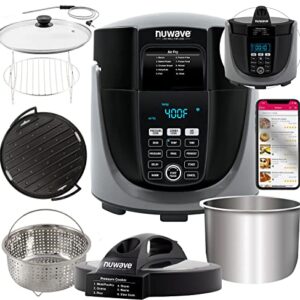 NuWave Duet Pressure Cooker, Air Fryer & Grill Combo Cooker with Removable Pressure and Air Fry Lids, 6qt Stainless Steel Pot, 4qt Non-Stick Air Fryer Basket, Built-In Sure-Lock Safety Technology