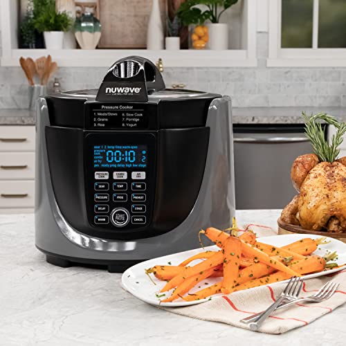 NuWave Duet Pressure Cooker, Air Fryer & Grill Combo Cooker with Removable Pressure and Air Fry Lids, 6qt Stainless Steel Pot, 4qt Non-Stick Air Fryer Basket, Built-In Sure-Lock Safety Technology