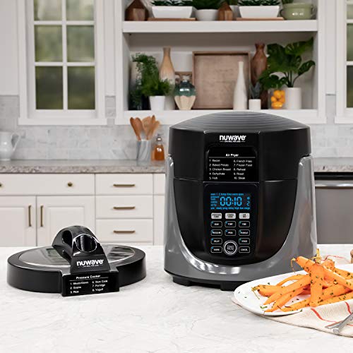 NuWave Duet Pressure Cooker, Air Fryer & Grill Combo Cooker with Removable Pressure and Air Fry Lids, 6qt Stainless Steel Pot, 4qt Non-Stick Air Fryer Basket, Built-In Sure-Lock Safety Technology