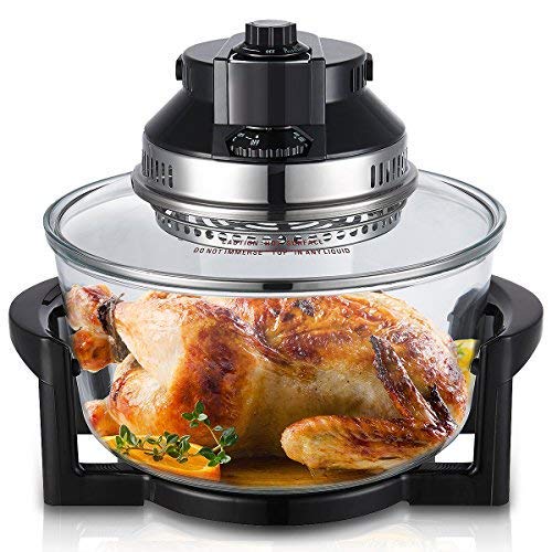 Oil-Free Air Fryer Oven, 12-19QT Air Fryer Toaster Oven, Right Large Infrared Halogen Convection Oven with Recipes, Nonstick and Dishwasher-Safe Glass Container (Black)