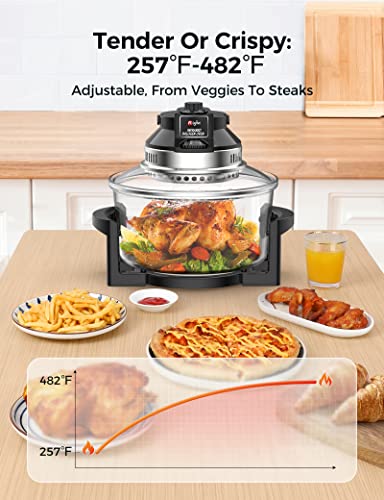 Oil-Free Air Fryer Oven, 12-19QT Air Fryer Toaster Oven, Right Large Infrared Halogen Convection Oven with Recipes, Nonstick and Dishwasher-Safe Glass Container (Black)