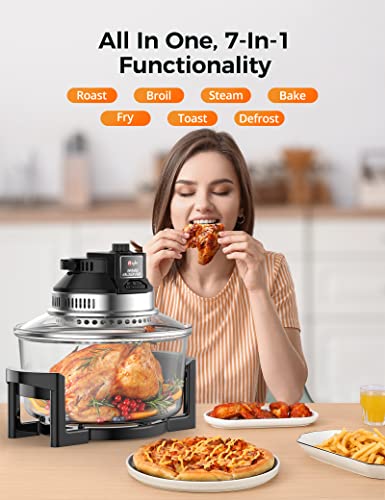 Oil-Free Air Fryer Oven, 12-19QT Air Fryer Toaster Oven, Right Large Infrared Halogen Convection Oven with Recipes, Nonstick and Dishwasher-Safe Glass Container (Black)