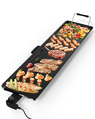 Large Electric griddle, 35" Teppanyaki Grill Extra Large Table Top Griddle, Portable BBQ Grill Electric, with Drip Pan and Adjustable Temperature for Party/Home/Camping Cooking