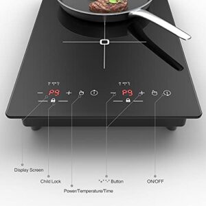 VBGK Double Induction Cooktop, 12 Inch Induction Cooker with induction burner,with LCD Touch Screen 9 Levels Settings with Child Safety Lock & Timer 110V 2 burner induction cooktop