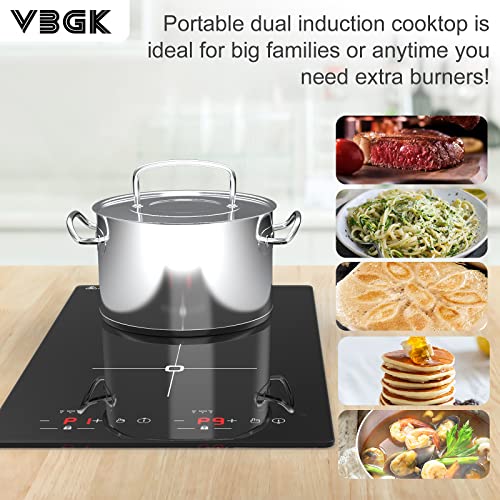 VBGK Double Induction Cooktop, 12 Inch Induction Cooker with induction burner,with LCD Touch Screen 9 Levels Settings with Child Safety Lock & Timer 110V 2 burner induction cooktop