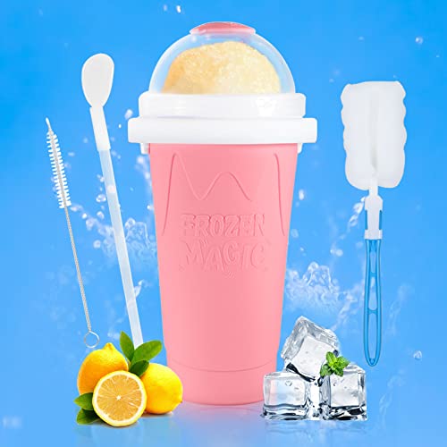 Slushie Maker Cup, Magic Quick Frozen Smoothies Cup, Portable Squeeze Cup Slushy Maker, Summer Juice Ice Cream Cup Freeze Double Layer Squeeze Cup for Family DIY Homemade PINK