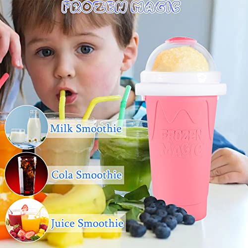 Slushie Maker Cup, Magic Quick Frozen Smoothies Cup, Portable Squeeze Cup Slushy Maker, Summer Juice Ice Cream Cup Freeze Double Layer Squeeze Cup for Family DIY Homemade PINK