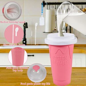 Slushie Maker Cup, Magic Quick Frozen Smoothies Cup, Portable Squeeze Cup Slushy Maker, Summer Juice Ice Cream Cup Freeze Double Layer Squeeze Cup for Family DIY Homemade PINK